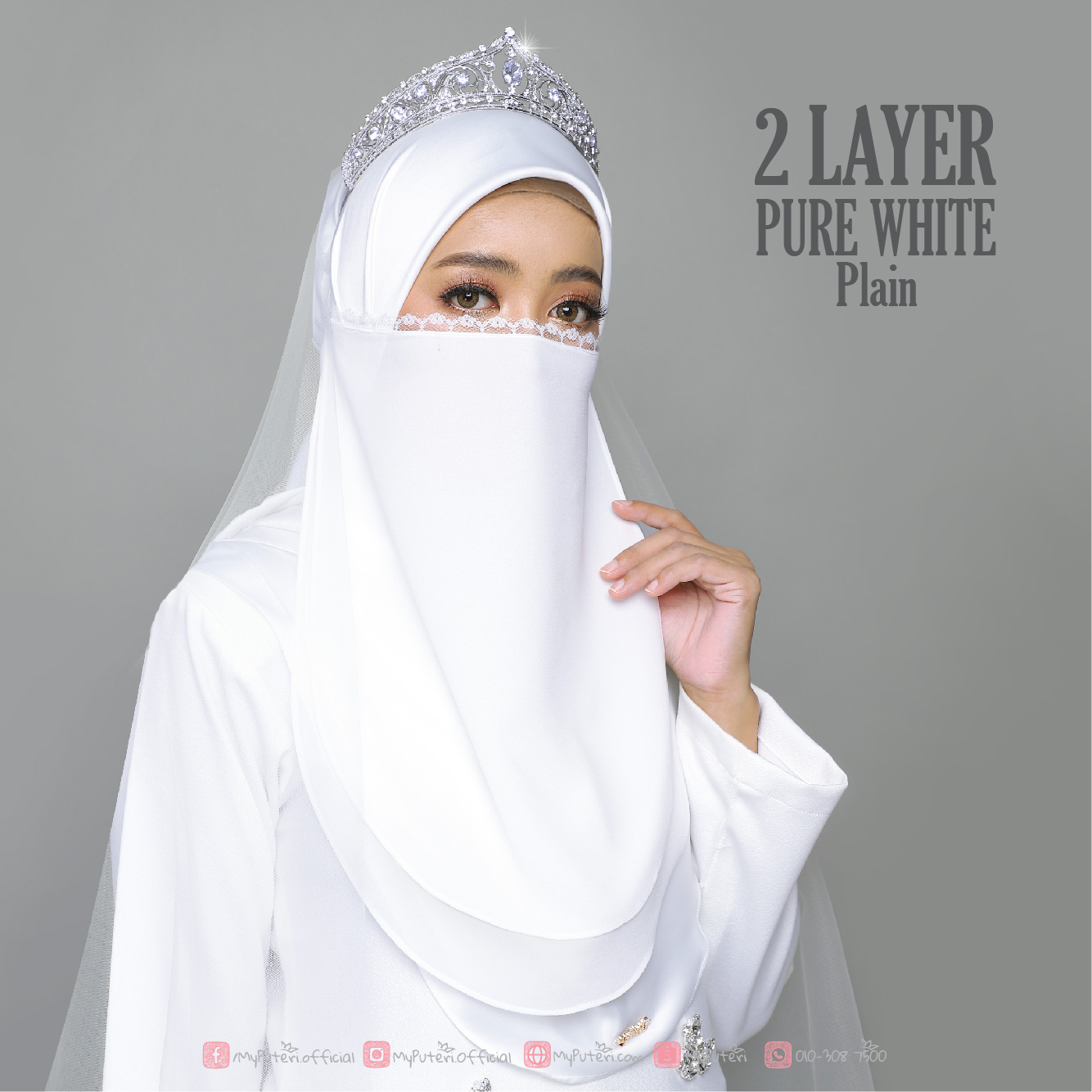 ALYA Purdah Bride [PURE WHITE] – 2 Layer Plain – MyPuteri